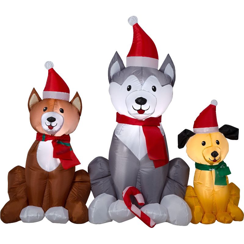 Buy Gemmy Christmas Airblown Inflatable Dog Trio Scene, 3.5 ft Tall,
